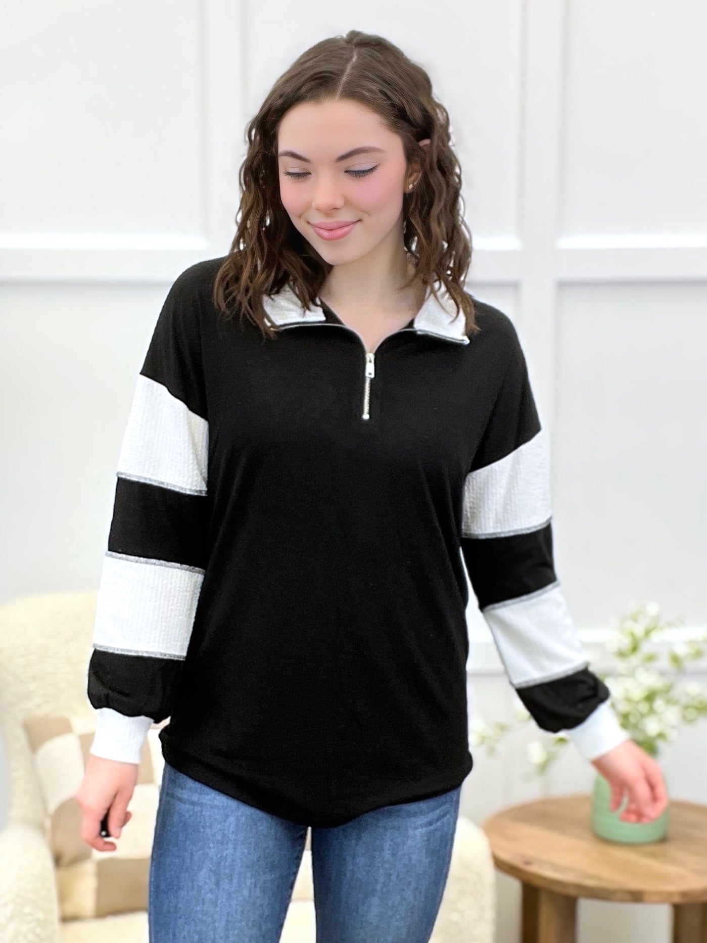 Chic Colorblock Quarter-Zip Pullover Top – Mint Pineapple Boutique